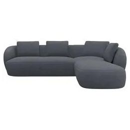 Ecksofa FLEXLUX "Torino, rund, L-Form, Sofa-Ecke mit Ottomane" Sofas Gr. B/H/T: 265cm x 85cm x 237cm, Lederoptik, lange Ottomane rechts, grau (elephant grey) Modernes, organisches Sofa-Design, Kaltschaum, Wellenunterfederung