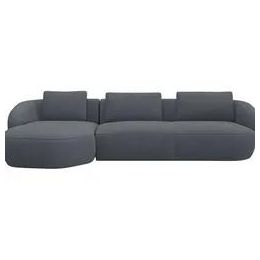 Wohnlandschaft FLEXLUX "Torino, rund, L-Form, Sofa-Ecke mit Recamiere, Longchair-Sofa" Sofas Gr. B/H/T: 307cm x 85cm x 146cm, Lederoptik, Chaiselongue links, grau (elephant grey) Modernes, organisches Sofa-Design, Kaltschaum, Wellenunterfederung