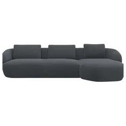 Wohnlandschaft FLEXLUX "Torino, rund, L-Form, Sofa-Ecke mit Recamiere, Longchair-Sofa" Sofas Gr. B/H/T: 307cm x 85cm x 146cm, Chenille-Struktur, Chaiselongue rechts, grau (anthrazit) Modernes, organisches Sofa-Design, Kaltschaum, Wellenunterfederung