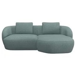 Wohnlandschaft FLEXLUX "Torino, rund, L-Form, Sofa-Ecke mit Recamiere, Longchair-Sofa" Sofas Gr. B/H/T: 217cm x 85cm x 146cm, Boucle, Chaiselongue rechts, blau (sky blue) Modernes, organisches Sofa-Design, Kaltschaum, Wellenunterfederung