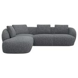 Ecksofa FLEXLUX "Torino, rund, L-Form, Sofa-Ecke mit Ottomane" Sofas Gr. B/H/T: 265cm x 85cm x 237cm, Chenille, lange Ottomane links, grau (forrest grey) Modernes, organisches Sofa-Design, Kaltschaum, Wellenunterfederung