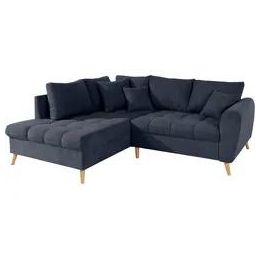 Ecksofa Home Affaire "Blackburn II, L-Form" Sofas Gr. B/H/T: 224cm x 90cm x 191cm, Struktur fein, Ottomane links, blau (marine) Mit Kaltschaumpolsterung bis 140 kg belastbar