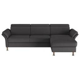 Ecksofa Home Affaire "Calypso L-Form" Sofas Gr. B/H/T: 260cm x 85cm x 172cm, Luxus-Microfaser in Lederoptik, Recamiere rechts, mit Kopfteilverstellung-mit Armteilfunktion-ohne Bettfunktion-ohne Bettkasten-ohne Relaxfunktion im Sofa 2,5- Sitzer-ohne Relaxfunktion in der Recamiere, grau (anthrazit) mit motorischen Funktionen im Sofa und Recamiere