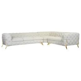 Chesterfield-Sofa LEONIQUE "Amaury L-Form" Sofas Gr. B/H/T: 323cm x 75cm x 264cm, Struktur, langer Schenkel links, Füße goldfarben, beige großes Ecksofa, Chesterfield-Optik, Breite 323 cm, Fußfarbe wählbar