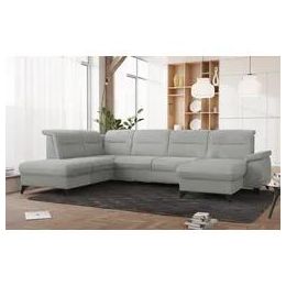 Sit & More Wohnlandschaft SIT & MORE "Astoria U-Form", grau (hellgrau), B:329cm H:91cm T:225cm, 100% Polyester, Sofas, wahlweise mit motorischer Relaxfunktion