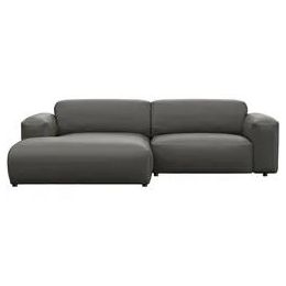 Ecksofa FLEXLUX "Lucera Chaislongue rechts oder links" Sofas Gr. B/H/T: 257cm x 73cm x 171cm, Echtleder, Chaiselongue links, grau (warm mineral grau) modern & anschmiegsam, Kaltschaum, Stahl-Wellenunterfederung