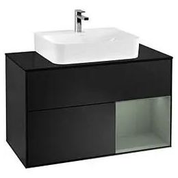 Villeroy & Boch Villeroy und Boch Finion Waschtischunterschrank F122GMPD 100cm, Abdeckplatte black matt, Regal rechts Olive Matt Lacquer, Black matt lacquer