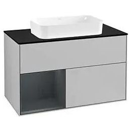 Villeroy & Boch Villeroy und Boch Finion Waschtischunterschrank F242HGGJ 100x60,3cm, Abdeckplatte black matt, Regal links Midnight Blue Matt Lacquer, Light grey matt