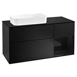 Villeroy & Boch Villeroy und Boch Finion Waschtischunterschrank F282PHPD 120cm, Abdeckplatte black matt, Regal rechts Glossy Black Lacquer, Black matt lacquer