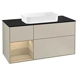 Villeroy & Boch Villeroy und Boch Finion Waschtischunterschrank F292PCHH 120cm, Abdeckplatte black matt, Regal links Oak Veneer, Sand Matt Lacquer