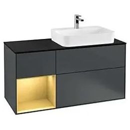 Villeroy & Boch Villeroy und Boch Finion Waschtischunterschrank F392HFHG 120cm, Abdeckplatte black matt, Regal links Gold matt, Midnight Blue Matt Lacquer