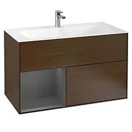 Villeroy & Boch Villeroy und Boch Finion Waschtischunterschrank G030GKGN 99,6x59,1cm, Wandbeleuchtung, Regal links Anthracite matt, Walnut veneer