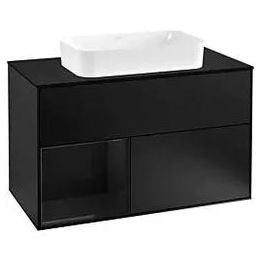 Villeroy & Boch Villeroy und Boch Finion Waschtischunterschrank G242PHPD 100cm, Abdeckplatte black matt, Emotion, Regal links Glossy Black Lacquer, Black matt lacquer