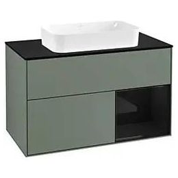 Villeroy & Boch Villeroy und Boch Finion Waschtischunterschrank G252PHGM 100cm, Abdeckplatte black matt, Emotion, Regal rechts Glossy Black Lacquer, Olive Matt Lacquer