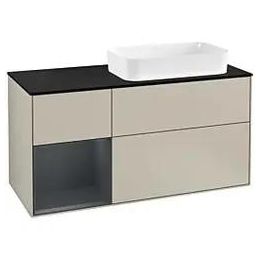 Villeroy & Boch Villeroy und Boch Finion Waschtischunterschrank G272HGHH 120cm, Abdeckplatte black matt, Emotion, Regal links Midnight Blue Matt Lacquer, Sand Matt Lacquer