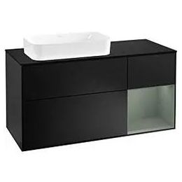 Villeroy & Boch Villeroy und Boch Finion Waschtischunterschrank G282GMPD 120cm, Abdeckplatte black matt, Emotion, Regal rechts Olive Matt Lacquer, Black matt lacquer