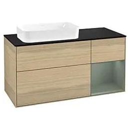 Villeroy & Boch Villeroy und Boch Finion Waschtischunterschrank G282GMPC 120cm, Abdeckplatte black matt, Emotion, Regal rechts Olive Matt Lacquer, Oak Veneer