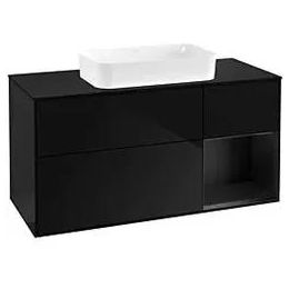 Villeroy & Boch Villeroy und Boch Finion Waschtischunterschrank G302PDPH 120cm, Abdeckplatte black matt, Emotion, Regal rechts Black matt lacquer, Glossy Black Lacquer