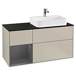 Villeroy & Boch Villeroy und Boch Finion Waschtischunterschrank G392GKHH 120cm, Abdeckplatte black matt, Emotion, Regal links Anthracite matt, Sand Matt Lacquer