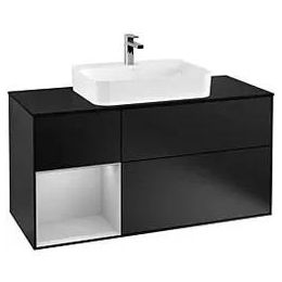 Villeroy & Boch Villeroy und Boch Finion Waschtischunterschrank G412GJPD 120cm, Abdeckplatte black matt, Emotion, Regal links Light grey matt, Black matt lacquer