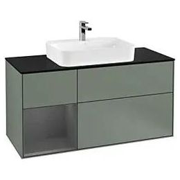 Villeroy & Boch Villeroy und Boch Finion Waschtischunterschrank G412GKGM 120cm, Abdeckplatte black matt, Emotion, Regal links Anthracite matt, Olive Matt Lacquer