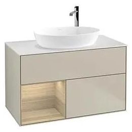 Villeroy & Boch Villeroy und Boch Finion Waschtischunterschrank F891PCHH 100cm, Abdeckplatte white matt, Regale Oak Veneer, Sand Matt Lacquer