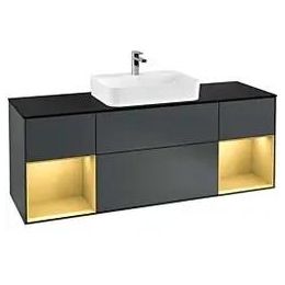 Villeroy & Boch Villeroy und Boch Finion Waschtischunterschrank G452HFHG 160cm, Abdeckplatte black matt, Emotion, Regale Gold matt lacquer, Midnight Blue Matt Lacquer