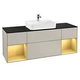 Villeroy & Boch Villeroy und Boch Finion Waschtischunterschrank G452HFHH 160cm, Abdeckplatte black matt, Emotion, Regale Gold matt lacquer, Sand Matt Lacquer