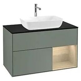 Villeroy & Boch Villeroy und Boch Finion Waschtischunterschrank G782PCGM 100cm, Abdeckplatte black matt, Emotion, Regale Oak Veneer, Olive Matt Lacquer