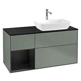 Villeroy & Boch Villeroy und Boch Finion Waschtischunterschrank G802PDGM 120cm, Abdeckplatte black matt, Emotion, Regale Black matt lacquer, Olive Matt Lacquer