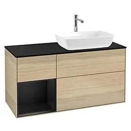 Villeroy & Boch Villeroy und Boch Finion Waschtischunterschrank G802PDPC 120cm, Abdeckplatte black matt, Emotion, Regale Black matt lacquer, Oak Veneer