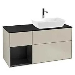 Villeroy & Boch Villeroy und Boch Finion Waschtischunterschrank G802PDHH 120cm, Abdeckplatte black matt, Emotion, Regale Black matt lacquer, Sand Matt Lacquer