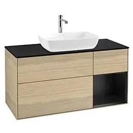 Villeroy & Boch Villeroy und Boch Finion Waschtischunterschrank G832PDPC 120cm, Abdeckplatte black matt, Emotion, Regale Black matt lacquer, Oak Veneer