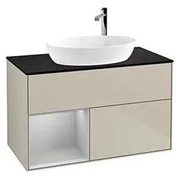 Villeroy & Boch Villeroy und Boch Finion Waschtischunterschrank G892GJHH 100cm, Abdeckplatte black matt, Emotion, Regale Light grey matt lacquer, Sand Matt Lacquer