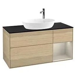 Villeroy & Boch Villeroy und Boch Finion Waschtischunterschrank G952HHPC 120cm, Abdeckplatte black matt, Emotion, Regale sand matt lacquer, Oak Veneer