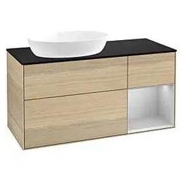 Villeroy & Boch Villeroy und Boch Finion Waschtischunterschrank GA52GJPC 120cm, Abdeckplatte black matt, Emotion, Regale Light grey matt lacquer, Oak Veneer