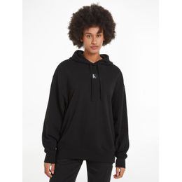 Longsweatshirt Calvin Klein Jeans "WOVEN LABEL OVERSIZED HOODIE" Gr. XS (34), schwarz (ck black) Damen Sweatshirts mit Logopatch