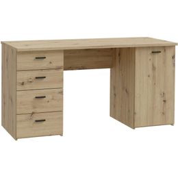 Schreibtisch FORTE, B:145,2cm H:75,3cm T:60cm, braun, Jugendzimmer, Tische, "Goldsboro", mit 4 Schubladen, Soft-Close, Metallgriffe in schwarz,