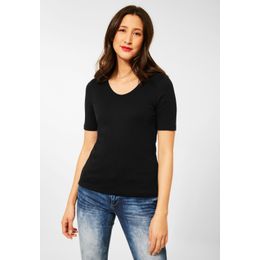 Street One Damen T-Shirt, schwarz, Basic, Gr. 40, unifarben, Web, 50% Modal, 50% Baumwolle, Shirts, im soften Baumwoll-Mix