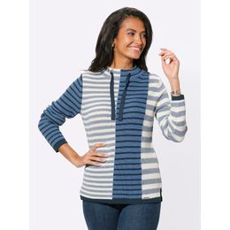 Stehkragenpullover Casual Looks "Pullover" Gr. 44, blau (bleu, mittelblau, geringelt) Damen Pullover