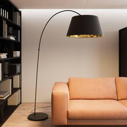 LINDBY Bogenstehlampe Esti mit Stoffschirm, schwarz-gold