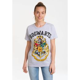 logoshirt Damen T-Shirt "Harry Potter - Hogwarts", grau, Gr. S, bedruckt, 95% Baumwolle, 5% Viskose, Shirts, mit lizenziertem Print