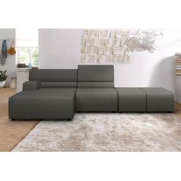 Ecksofa Egoitaliano, B:384cm H:80cm T:98cm, grau, Luxus-Micofaser Lederoptik (100% Polyester) ist ein neues technisches Gewebe mit einem visuellen