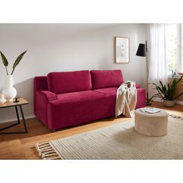 Schlafsofa Andas, B:225cm H:90cm T:95cm, rot, 100% Polyester, Wohnzimmer, Sofas, "Halbschlaf", mit Bettfunktion und Bettkasten