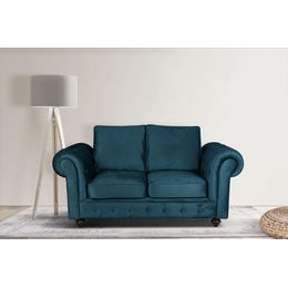 2-Sitzer Home Affaire, B:170cm H:90cm T:93cm, blau, 100% Polyester, Sofas, "MENDITTE", Knopfheftung im Armlehnbereich und an der Vorderkante, hohe