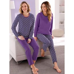 wäschepur Schlafanzug WÄSCHEPUR Gr. 48/50, lila (lila, dunkelblau, bedruckt) Damen Homewear-Sets