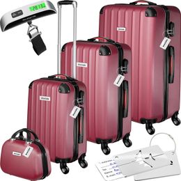 TecTake&reg; Hartschalenkoffer-Set, 4-teilig, 3 Trolleys, 1 Beauty Case inkl. Kofferwaage und -anh&auml;nger, 360&deg; drehbare, abnehmbare Rollen, mit Sicherheits-Zahlenschloss