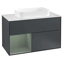 Villeroy & Boch Villeroy und Boch Finion Waschtischunterschrank F241GMHG 100x60,3cm, Abdeckplatte white matt, Regal links Olive Matt Lacquer, Midnight Blue Matt Lacquer