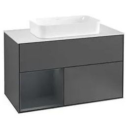 Villeroy & Boch Villeroy und Boch Finion Waschtischunterschrank F241HGGK 100x60,3cm, Abdeckplatte white matt, Regal links Midnight Blue Matt Lacquer, Anthracite matt