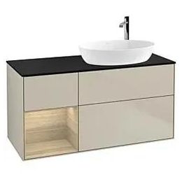 Villeroy & Boch Villeroy und Boch Finion Waschtischunterschrank F922PCHH 120cm, Abdeckplatte black matt, Regale Oak Veneer, Sand Matt Lacquer